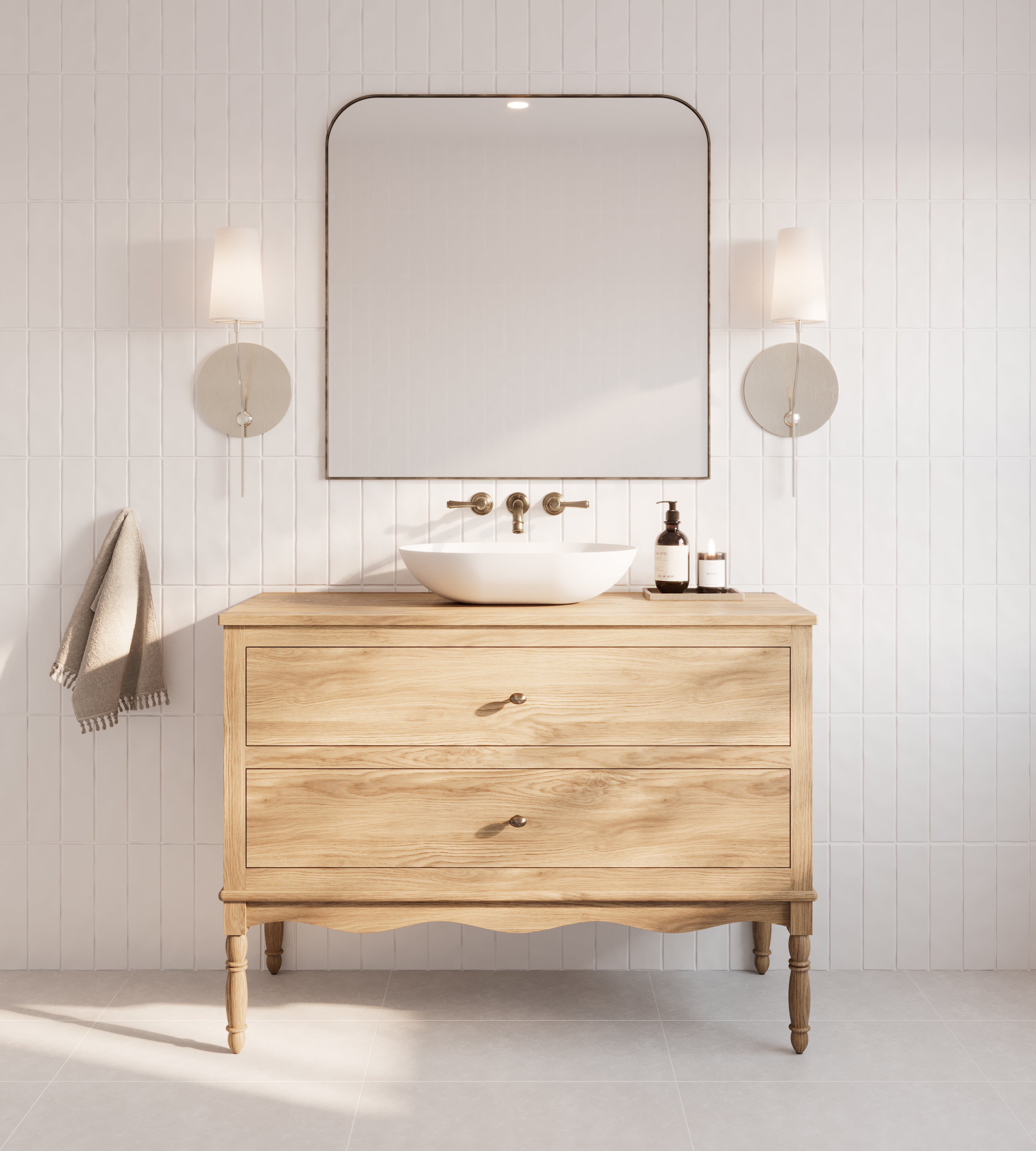 Lily Freestanding Timber Vanity - With 20mm American Oak Benchtop | Harlen